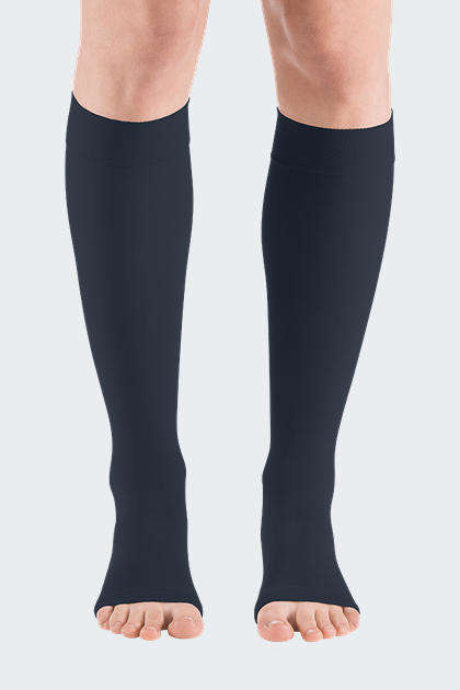 Short, navy blue below knee compression stockings CCL1, open toe ...